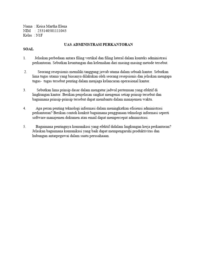 Administrasi Kantor - Keisa Martha Elena | PDF