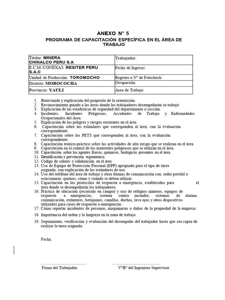 ANEXO 5 - Resiter - Minera Chinalco Perú S.A. | PDF | La seguridad