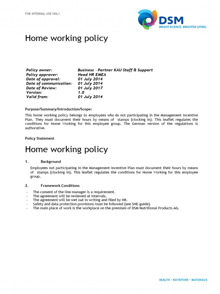 Home Working Policy for Employees | PDF | Employment | Online And Offline