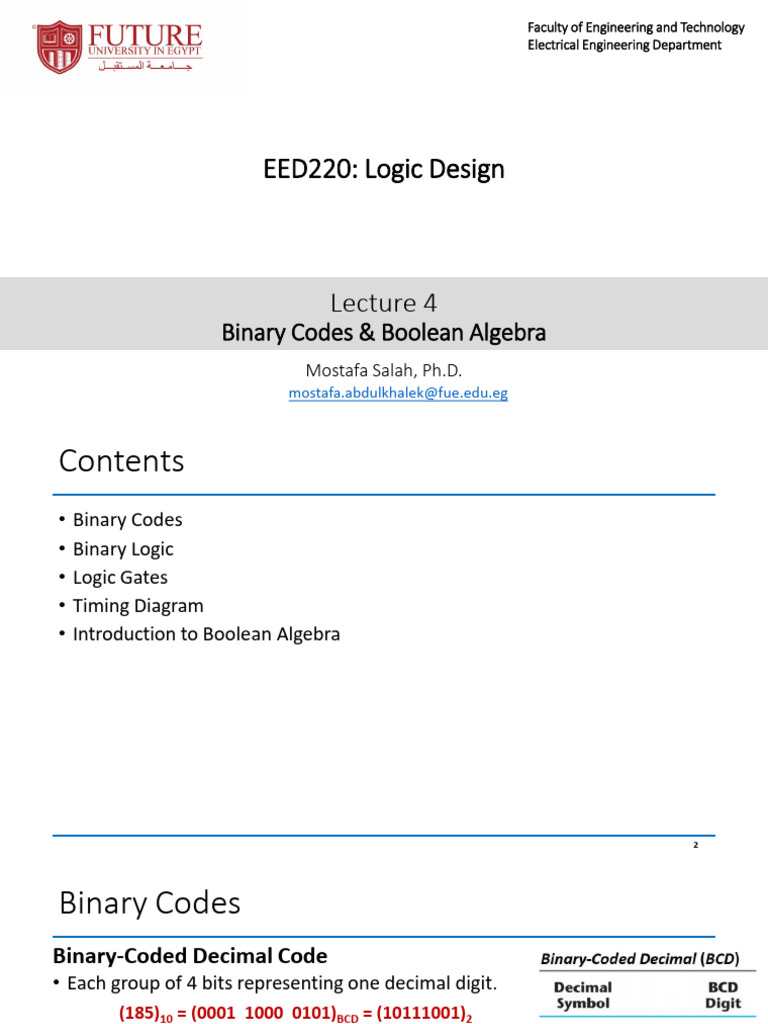 4-EED220 Lecture 4 | PDF | Logic Gate | Binary Coded Decimal