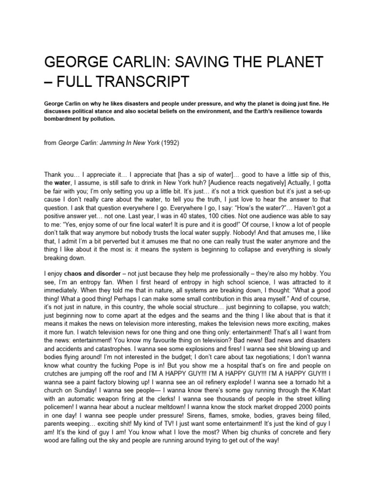 George Carlin Saving The Planet | PDF | Virus | Volcano