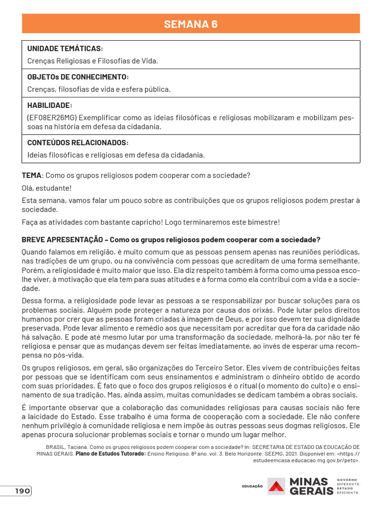 8º Ano Sexta Semana Pet 3 | PDF | Sociologia | Sociedade