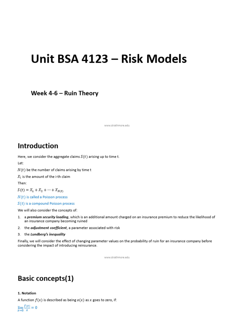 Week 4-6 - Ruin Theory | PDF | Insurance | Probability Distribution