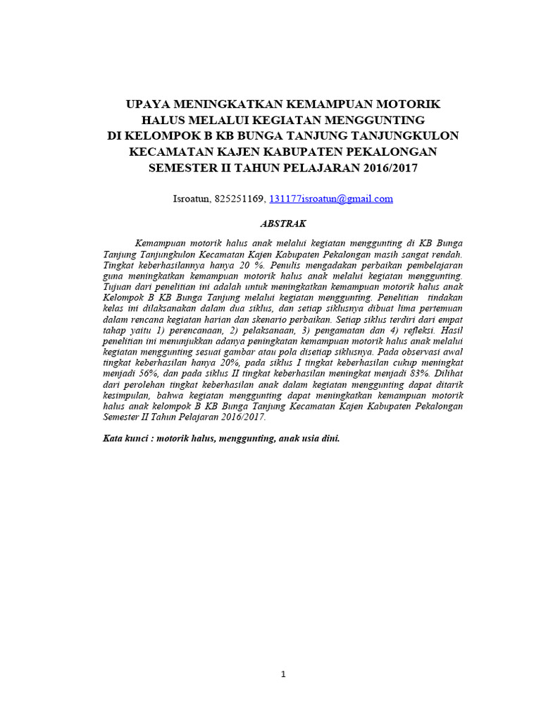 Upaya Meningkatkan Kemampuan Motorik Halus Melalui Kegiatan Menggunting | PDF