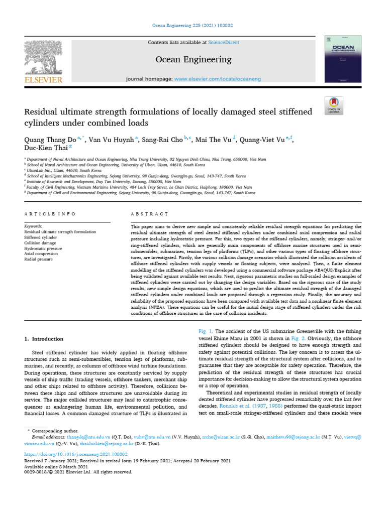 Residual Ultimate Strength Formulations of Locally Damaged Steel ...