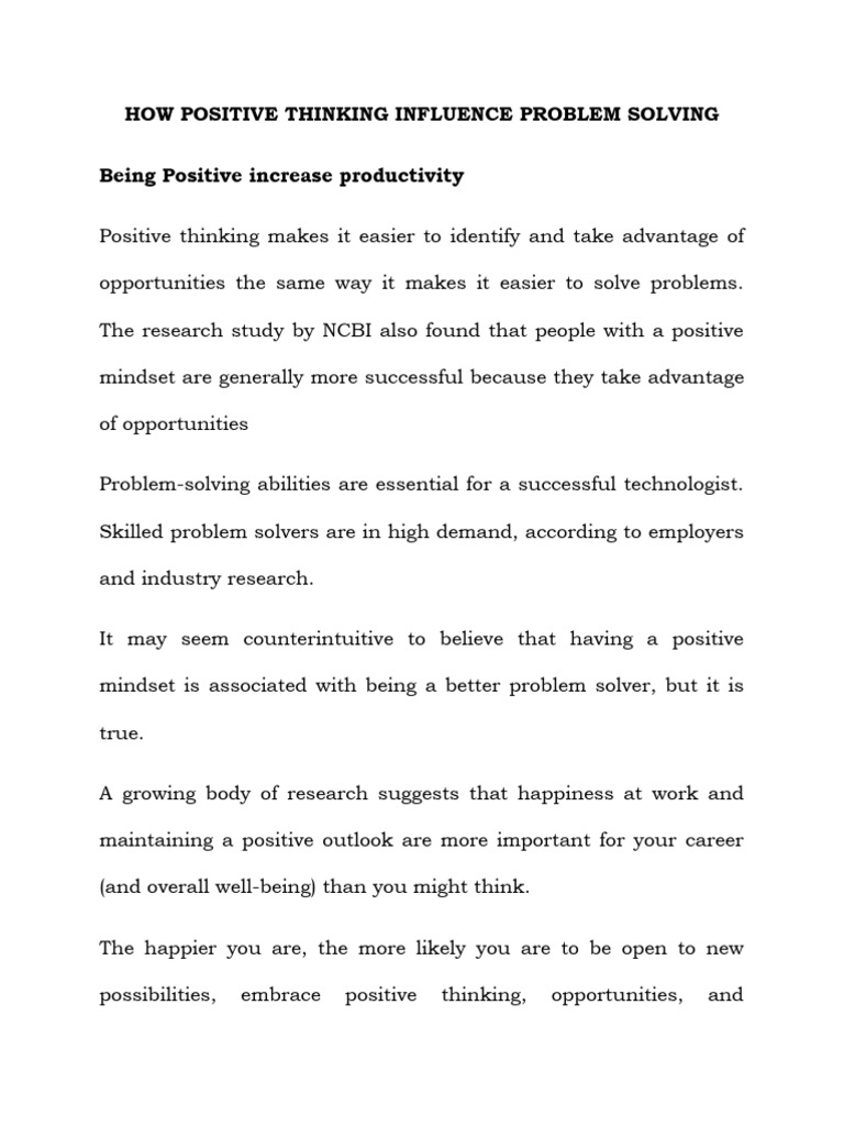 HOW POSITIVE THINKING INFLUENCE PROBLEM SOLVING | PDF