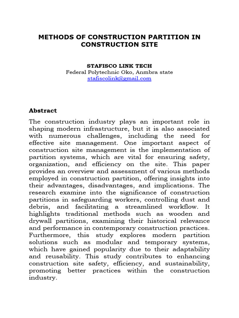 Methods of Construction Partition | PDF | Drywall | Wall