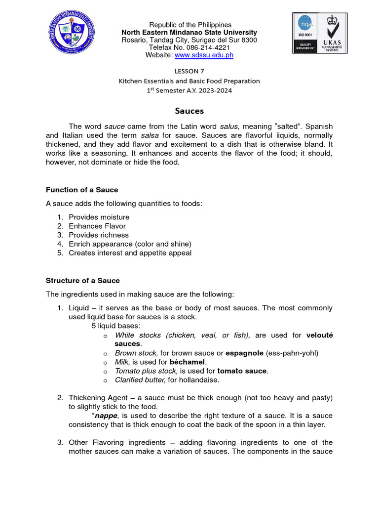 LESSON 7 - HPC1 Learning Material | PDF | Sauce | Butter