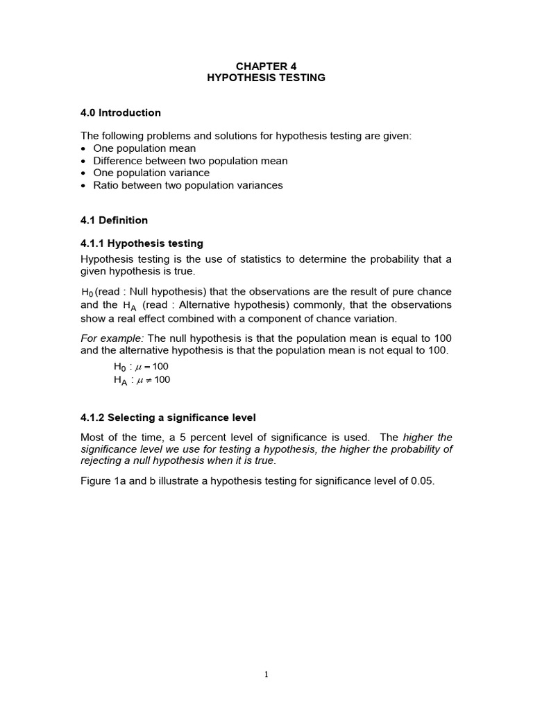 Chapter 4 Hypothesis Testing | PDF | Type I And Type Ii Errors ... Chapter 4 Hypothesis Testing | PDF | Type I And Type Ii Errors ...