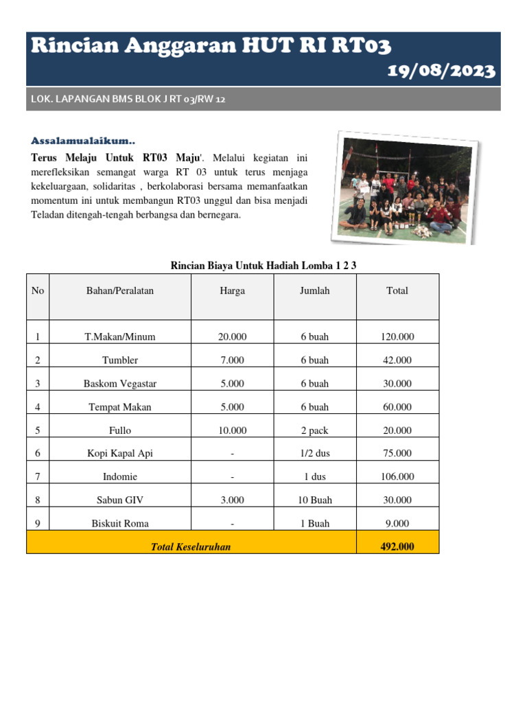 Rincian Anggaran HUT RI RT03 | PDF