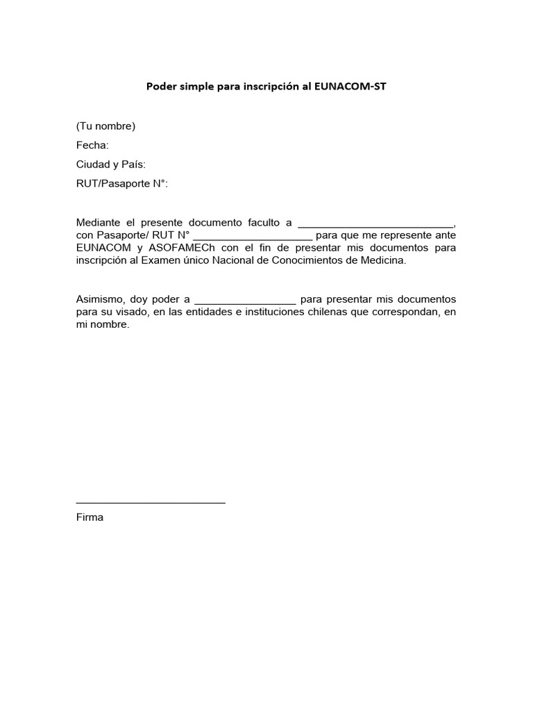 Ejemplo Poder Simple Eunacom | PDF