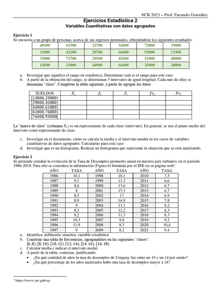 Ejercicios Estadistica 2 - Datos Agrupados | Descargar gratis PDF | Histograma | Estadísticas