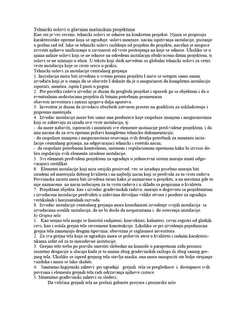 Tehnicki Uslovi U Glavnim Maš. Projektima | PDF