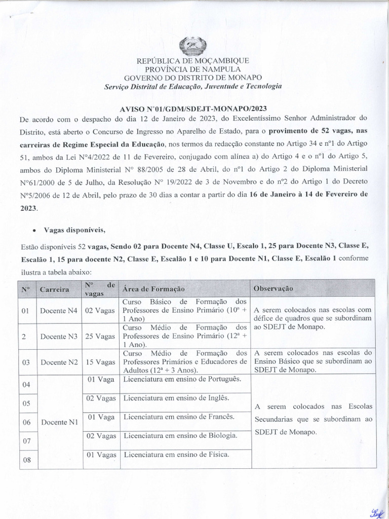 Monapo-Sdejt-Concurso de Ingresso-2023 | PDF
