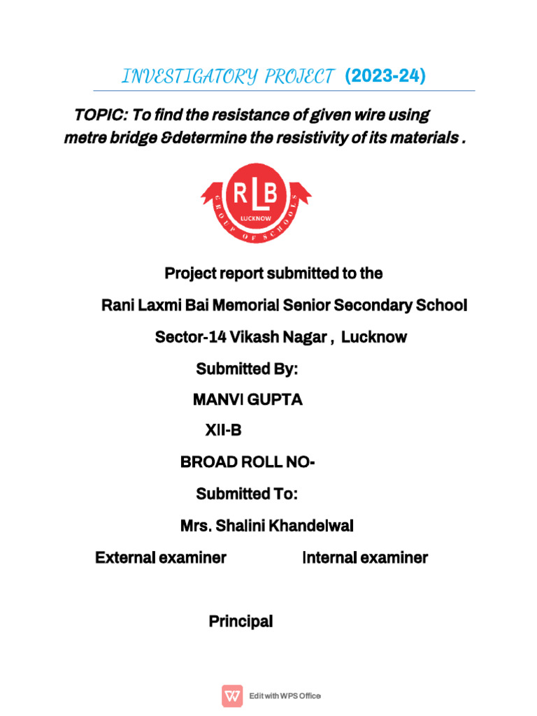 Physics Project 12 | PDF | Electrical Resistance And Conductance | Wire