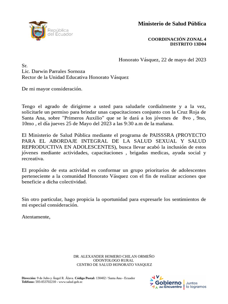 Oficio para El Rector Del Colegio | PDF