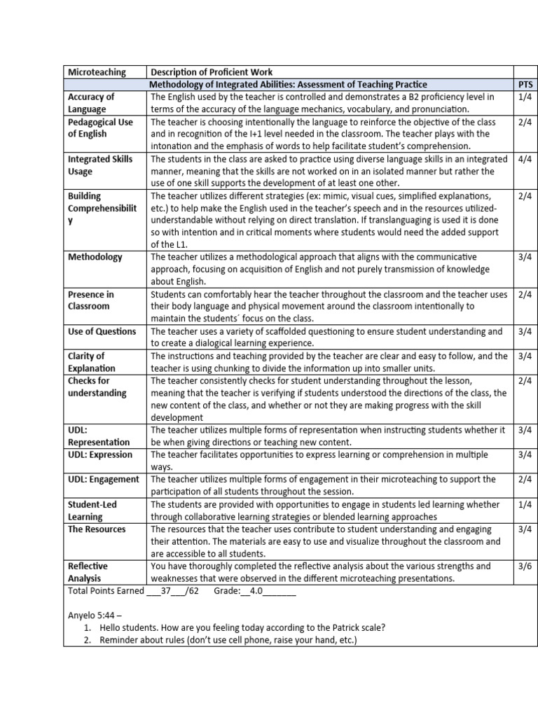 Microteaching Rubric 2023_anyelo (1) | PDF | Teachers | Reading ...