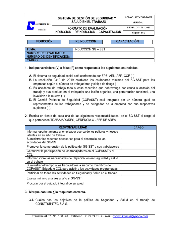 Formato Evaluacion Induccion | PDF