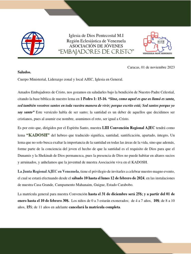 Carta Convencion AJEC 2024 | PDF | Santo | Cristo (título)