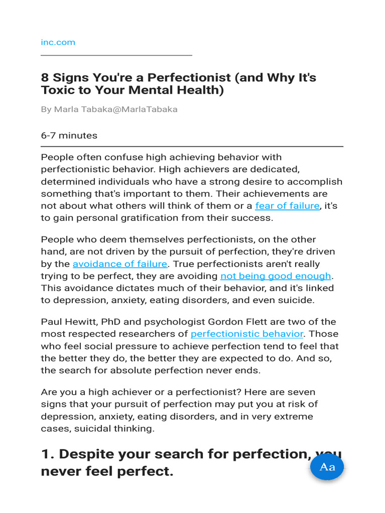 8 Signs You'Re A Perfectionist (And Why It's Toxic To Your Mental ...
