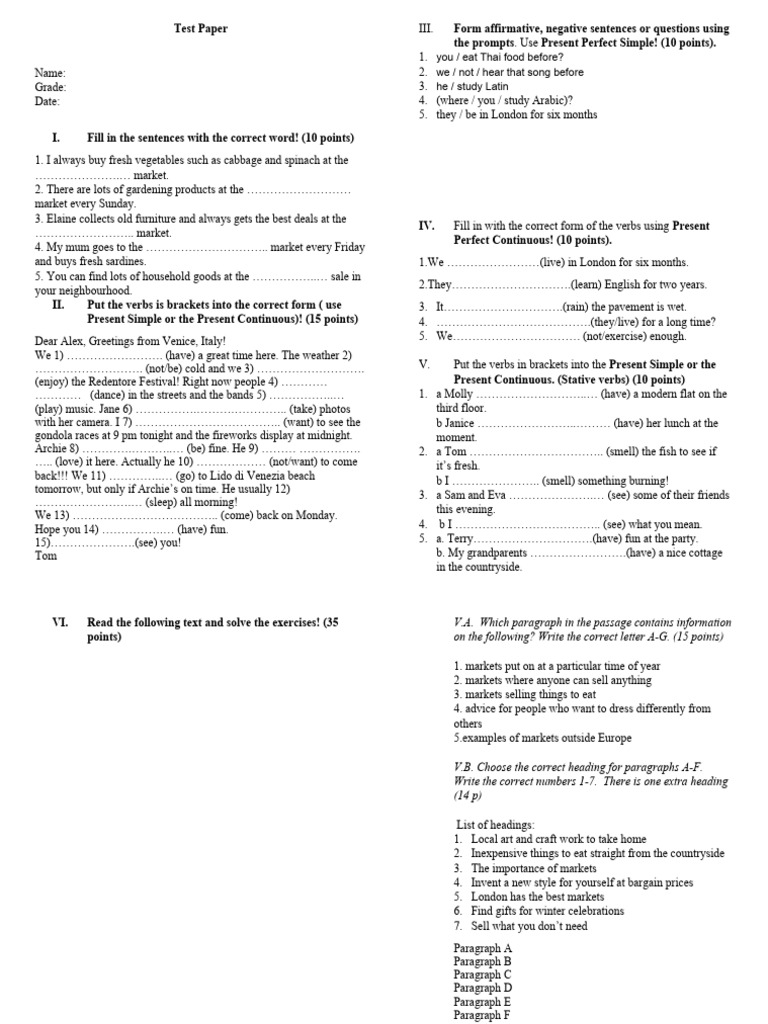 Test Paper VIII. Unit 1 | PDF