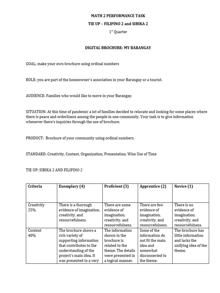 MATH 2 PERFORMANCE TASK For The 1St Q | PDF | Cognitive Science | Learning