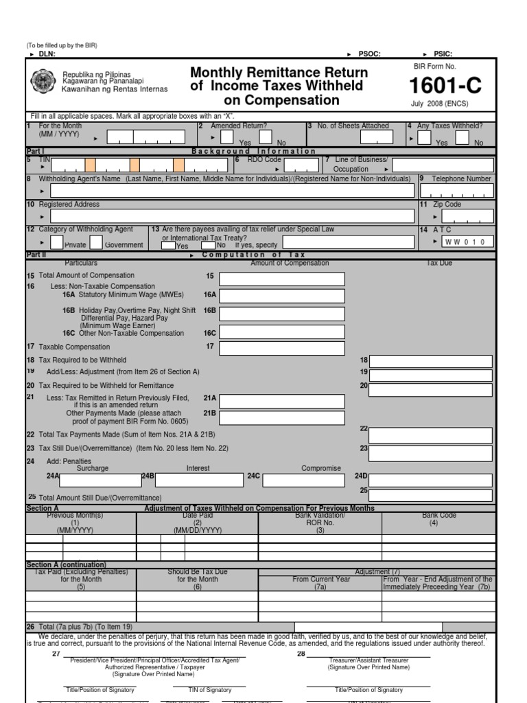 BIR-form-1601-c1 | Withholding Tax | Tax Refund