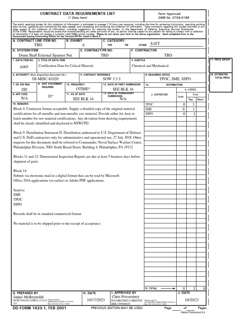 DD1423 +a005+ | PDF | Specification (Technical Standard)
