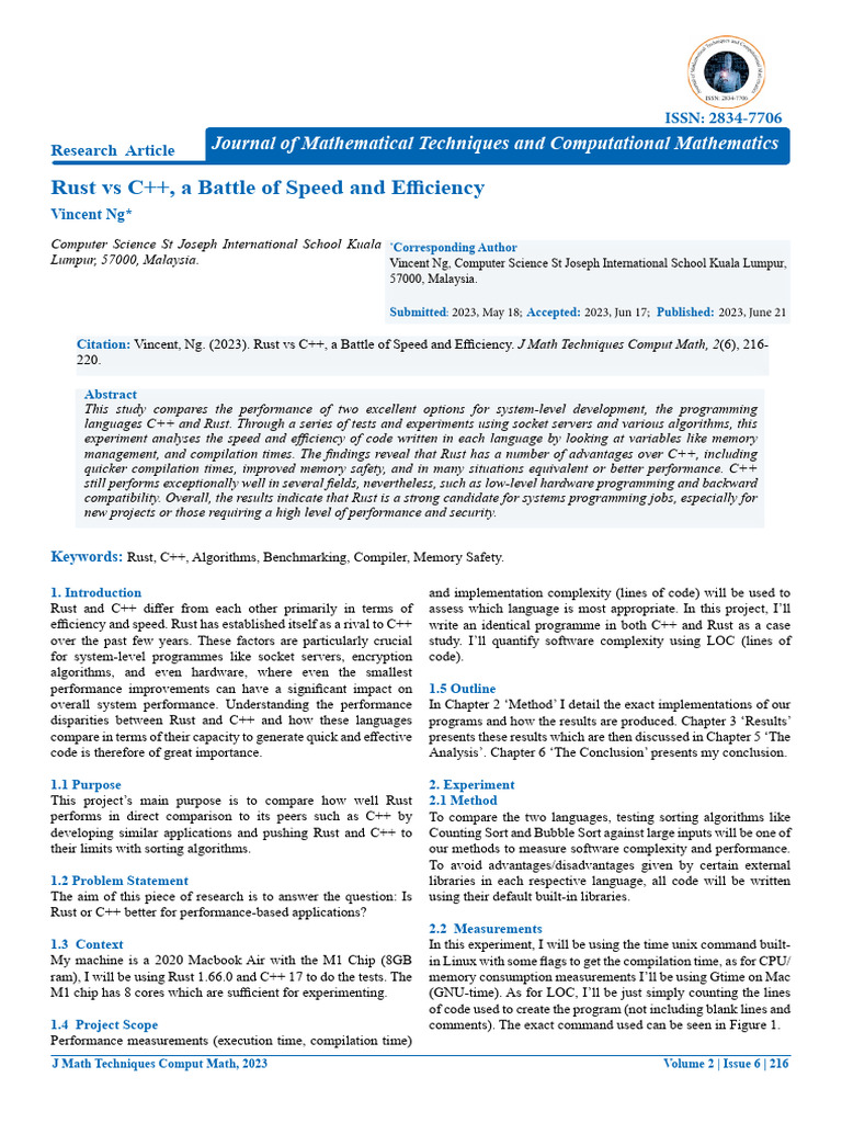 Rust Vs C A Battle of Speed and Efficiency | PDF | C++ | Compiler