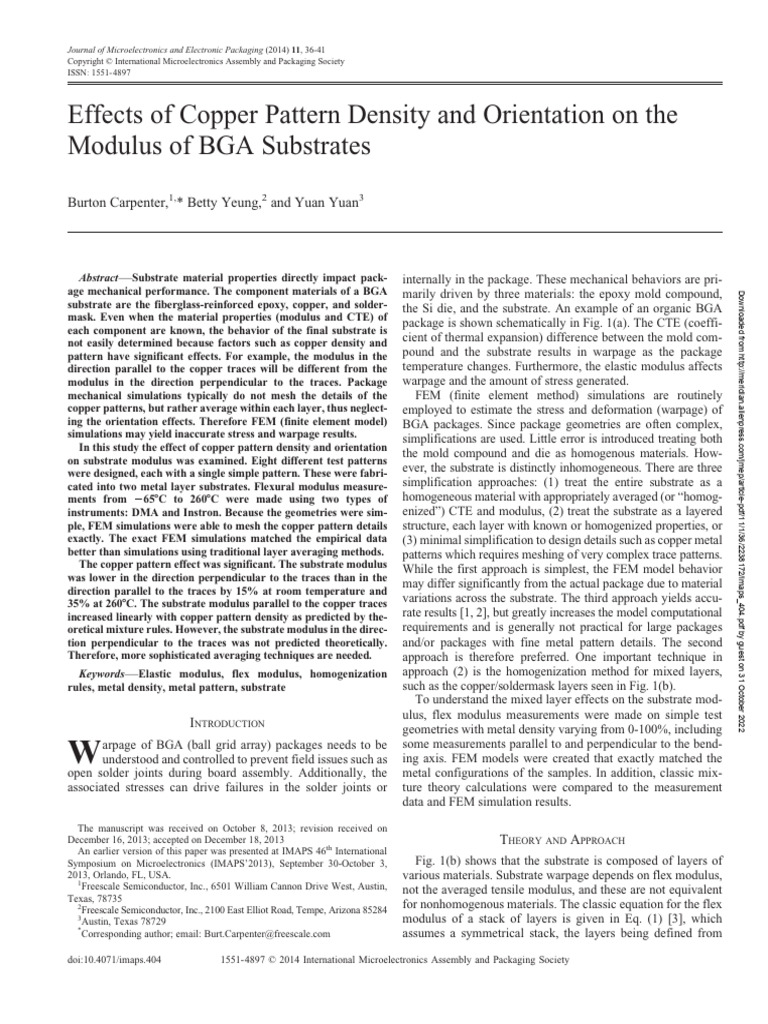 Effects of Copper Pattern Density and Orientation On The Modulus of Bga ...
