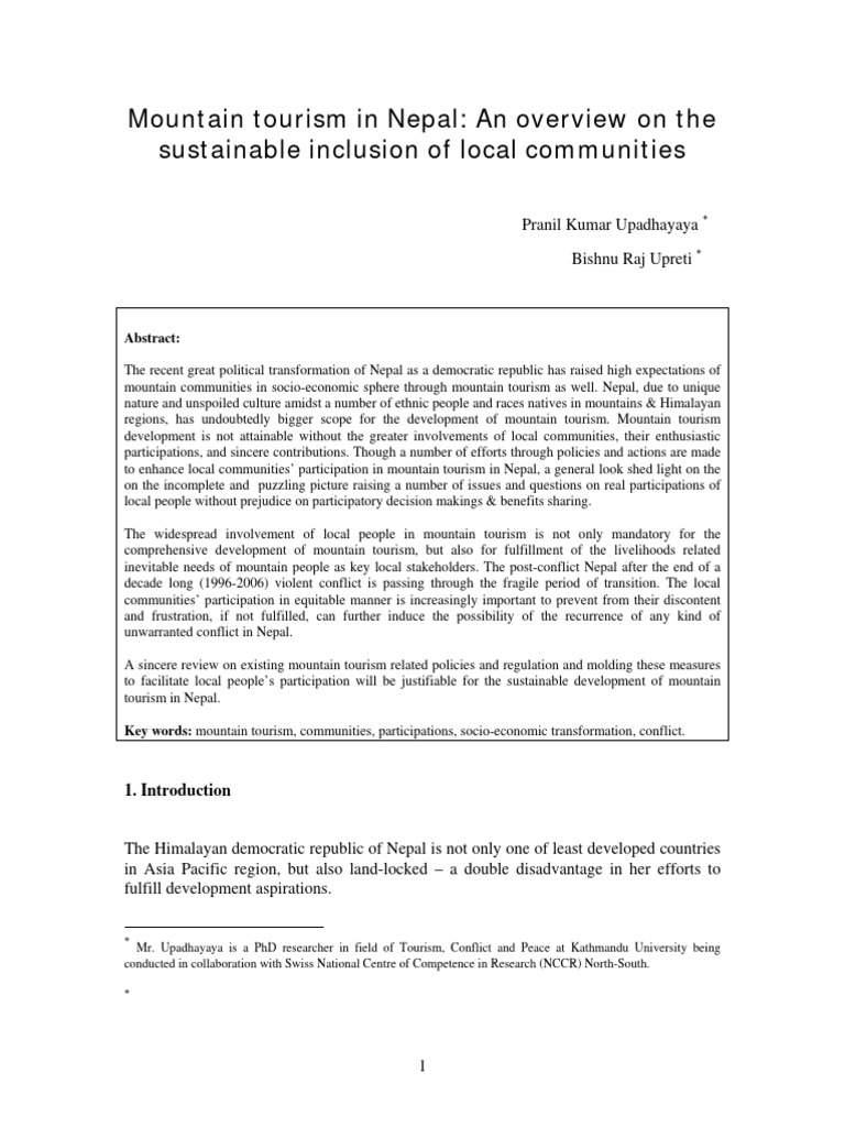 Mountain Tourism in Nepal: An Overview On The Sustainable Inclusion of Local Communities | PDF ...