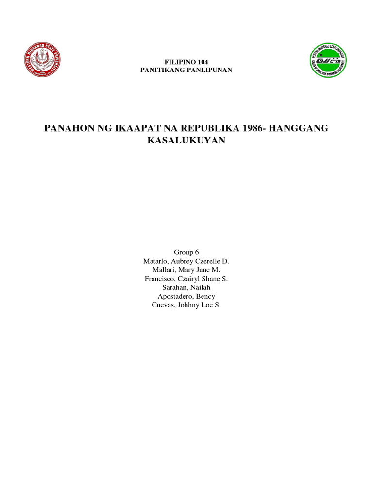 Panahon NG Ikaapat Na Republika 1986 Hanggang Ksalukuyan | PDF