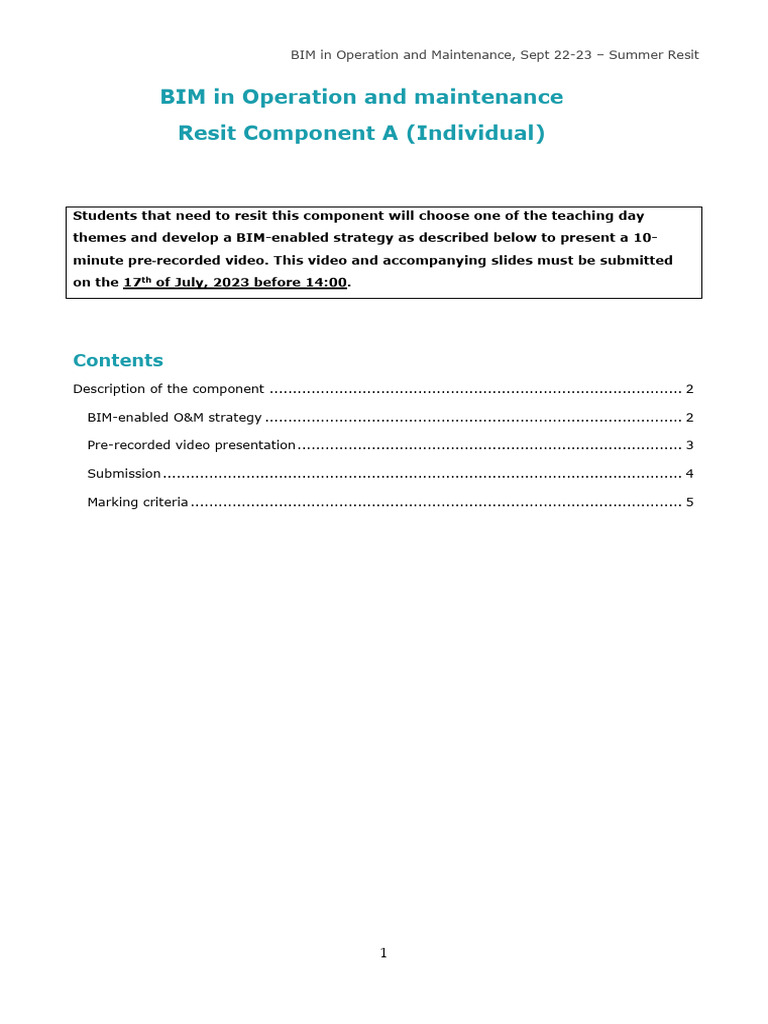 BIMOM - Component A - Resit Brief - Sept 22-23 | PDF | Building ...