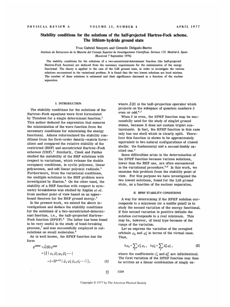 Stability | PDF | Hartree–Fock Method | Physical Sciences