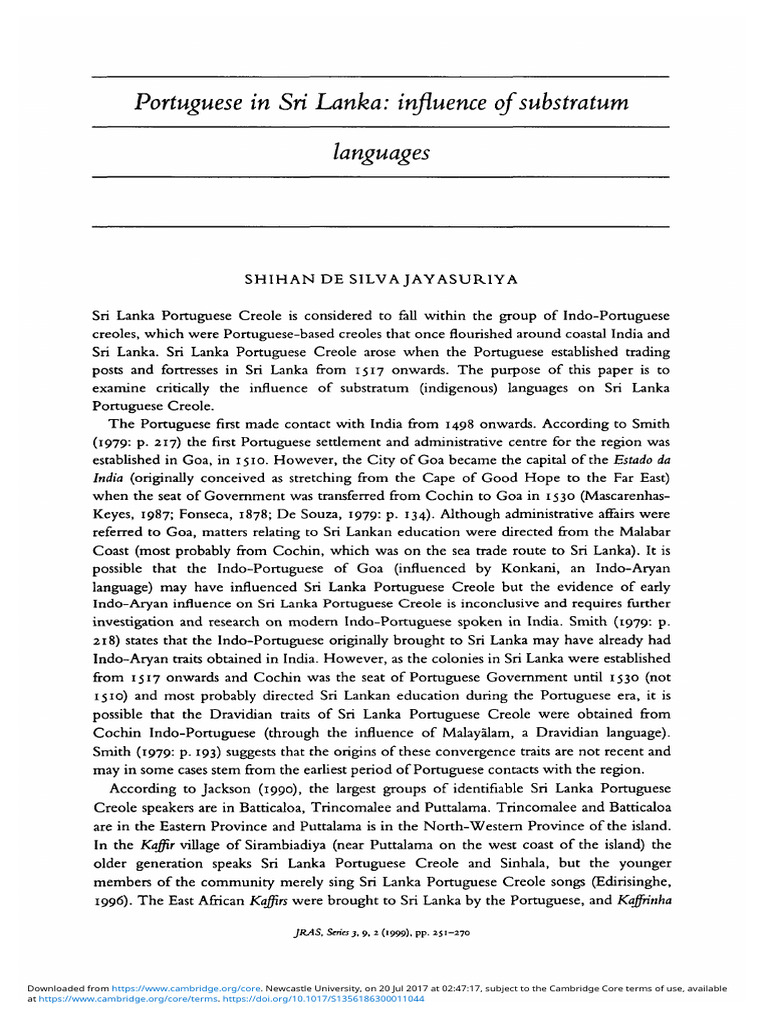 Influence of Substratum on Sri Lanka Portuguese | PDF | Sri Lanka ...