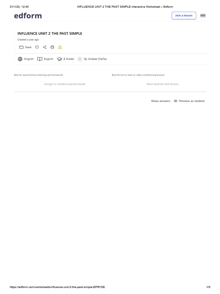 INFLUENCE UNIT 2 THE PAST SIMPLE Interactive Worksheet – Edform | PDF | Behavior Modification