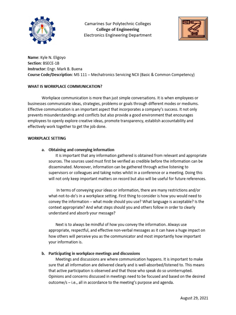 (PDF) Assignment 2 - Workplace Communication | PDF | Communication | Information