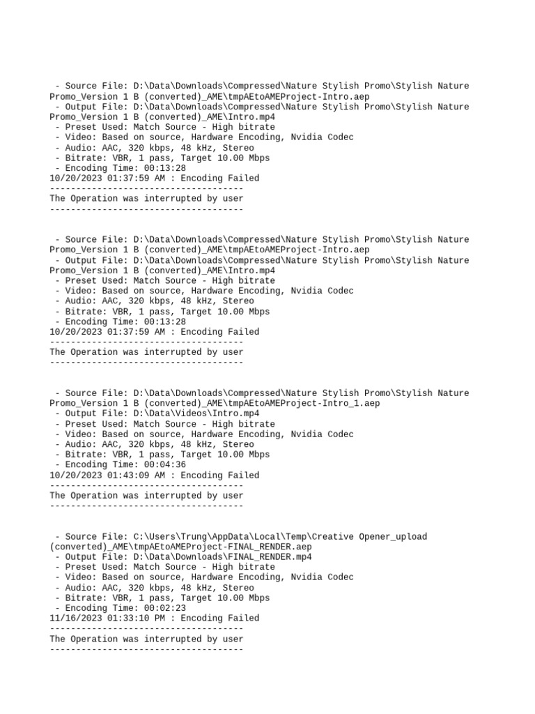 AMEEncoding Error Log | PDF | Data Compression | Codec