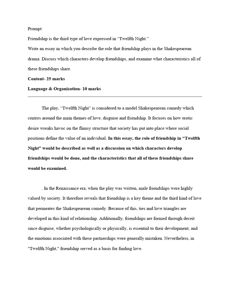 Sample Twelfth Night Essay | PDF | Twelfth Night | Social Psychology