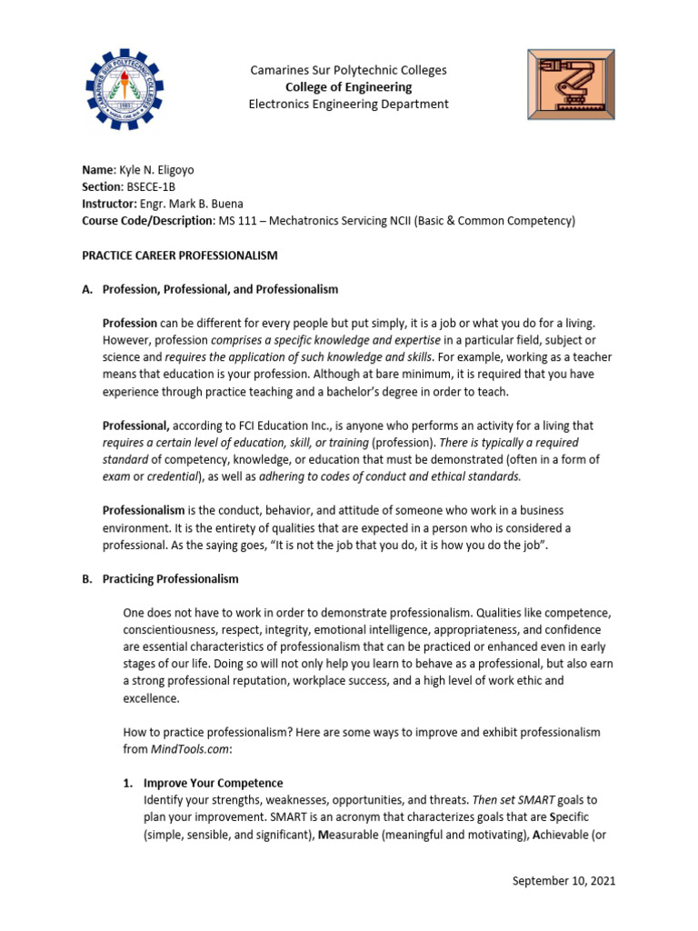 (PDF) Assignment 4 - Practice Career Professionalism | PDF | Goal ...