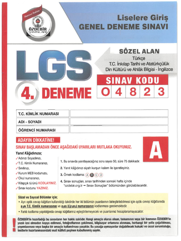 Özdebi̇r LGS-4 Sözel | PDF