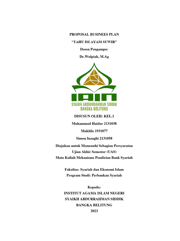 Proposal Businees Plan Kel.1 | PDF | Bisnis