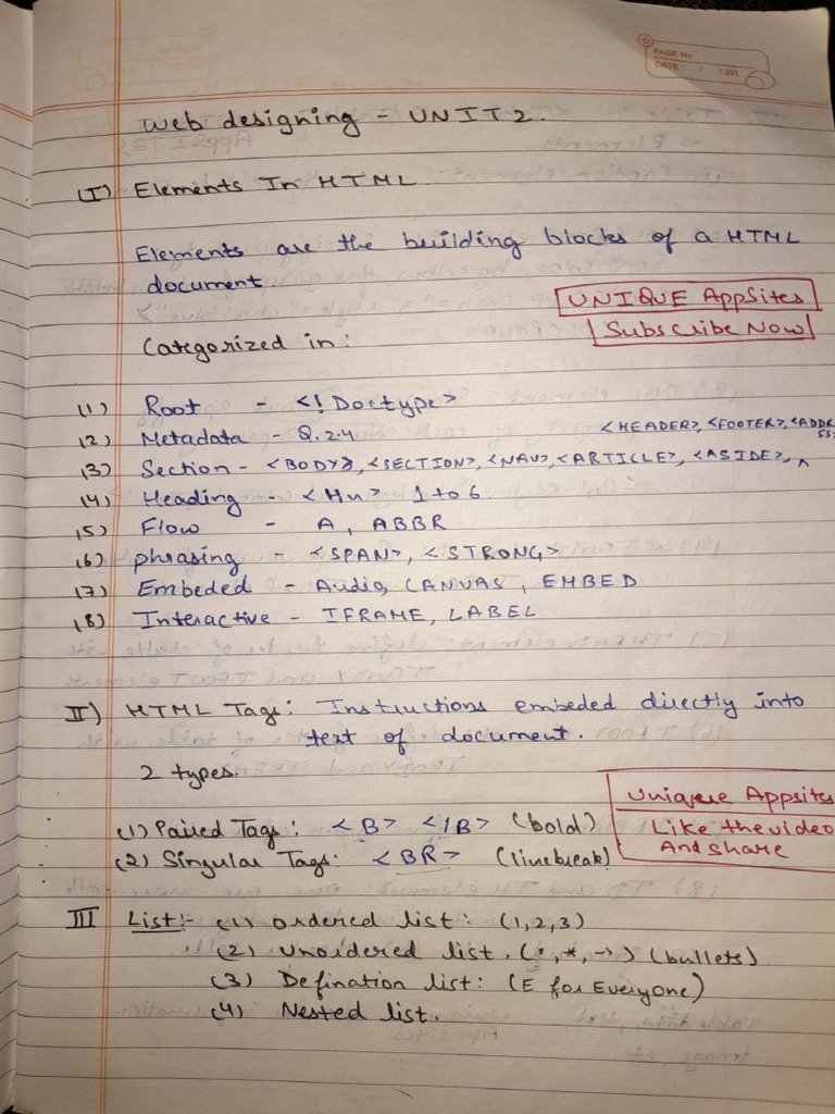 Unique AppSites Unit 2 Web Designing Quick Revision Notes | PDF