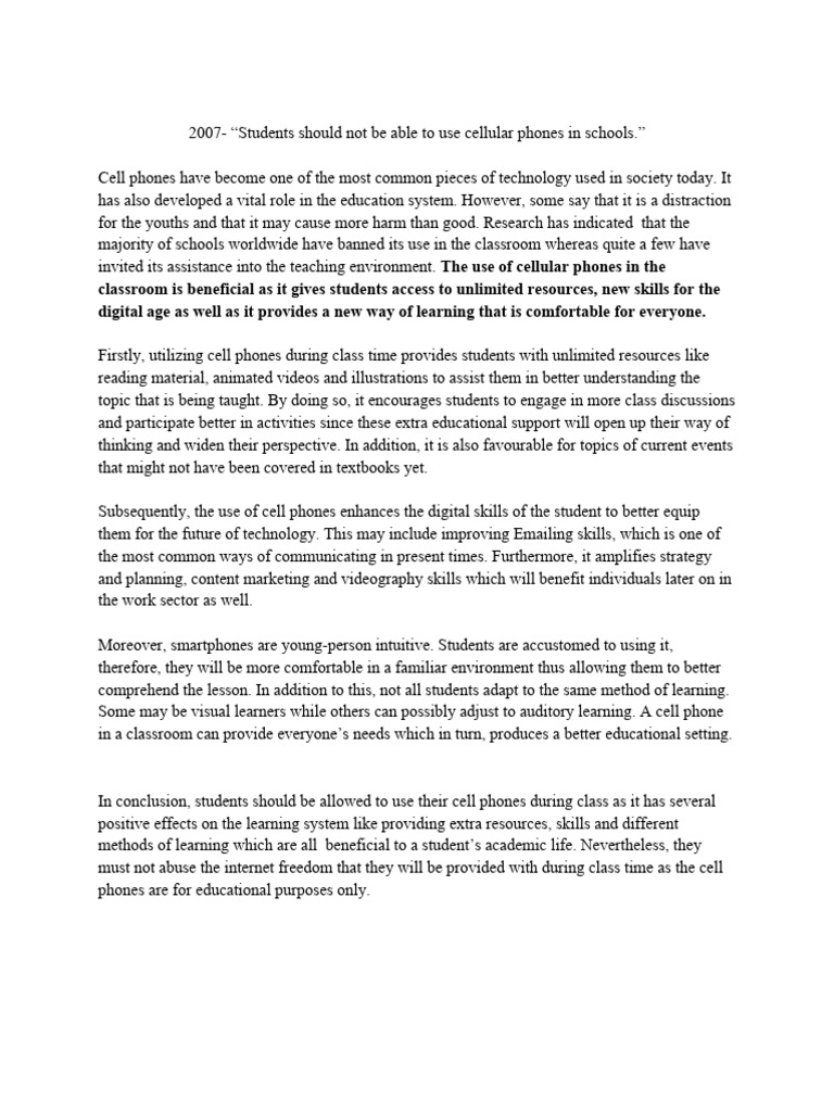 CSEC Argumentative Essay | PDF | Learning | Mobile Phones