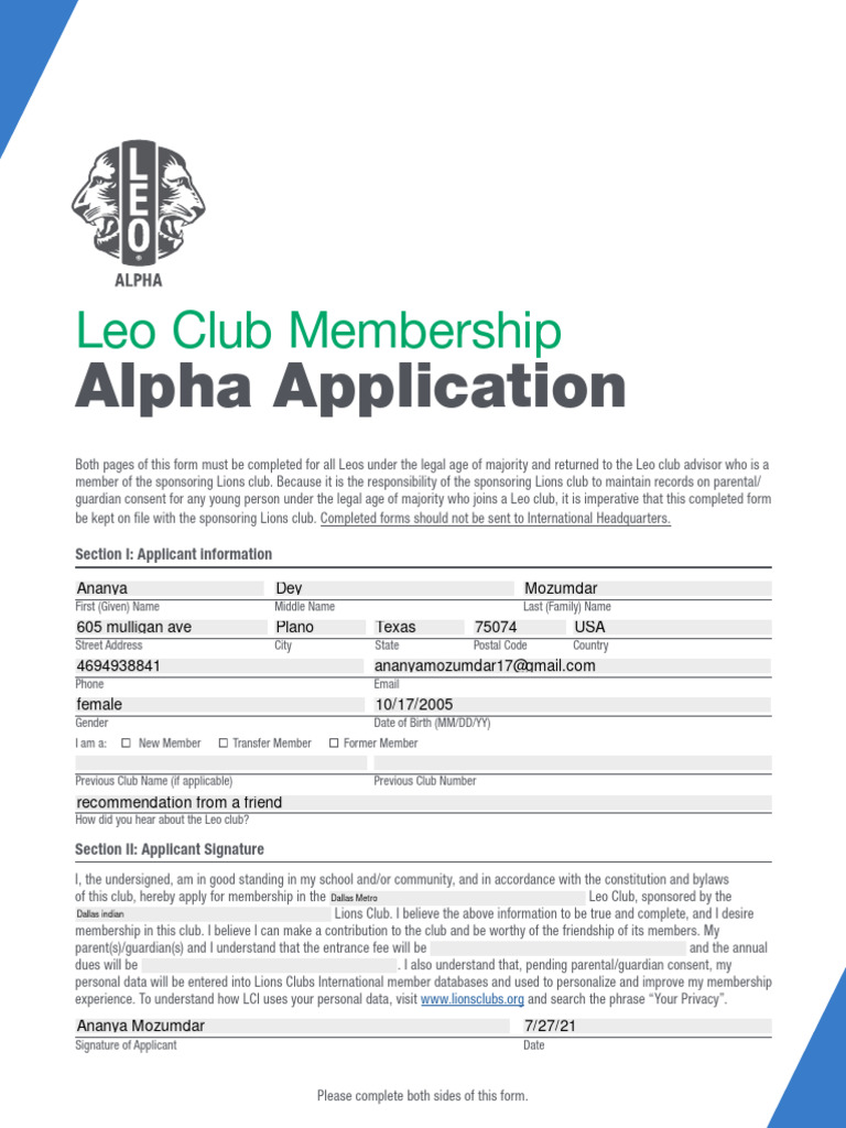 Leo Alpha (12-18yrs) Application_copy | PDF | Privacy