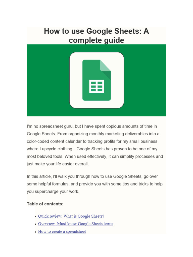 Google Sheets: A Complete User Guide | PDF | Spreadsheet | Microsoft Excel