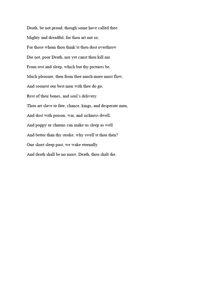 Death Be Not Proud - John Donne Analysis | PDF | Poetry