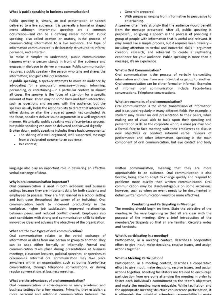 BBA-II, Unit-6, Public Speaking and Oral Communication | PDF ...