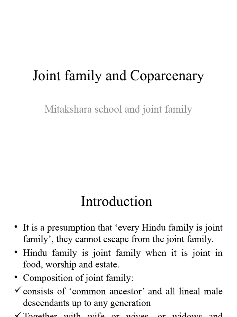 Joint Family - Mitakshara School | PDF | Private Law | Justice