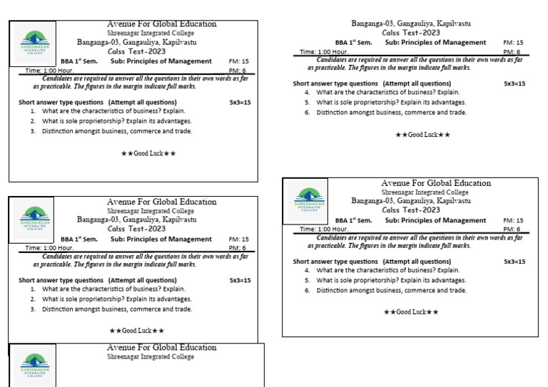 PoM Class Test | PDF | Economies | Business